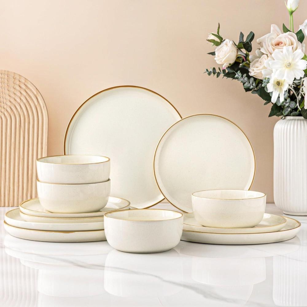 AmorArc Dinnerware Set, 12 Pieces Ceramic Plates and Bowls Sets ...